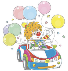 Funny clown driving his car with balloons Vector Image
