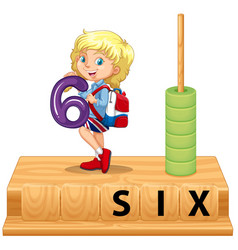 Little girl holding number six Royalty Free Vector Image