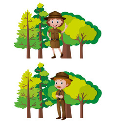 Two park rangers in brown uniform Royalty Free Vector Image