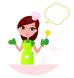 Cute curly hair girl chef offers a taste of pizza vector by yadviga ...