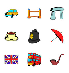 England doodle set icons color line Royalty Free Vector