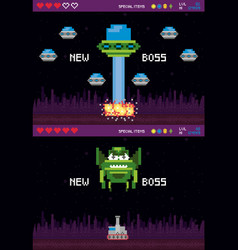 Cute pixel robots space invaders retro video Vector Image