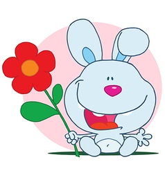 Greeting card cute cartoon rabbit with flower Vector Image