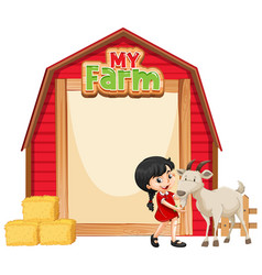 Border template design with girl and goat Vector Image