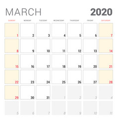 February monthly calendar for 2020 year Royalty Free Vector