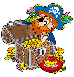 Pirate standing on treasure chest Royalty Free Vector Image
