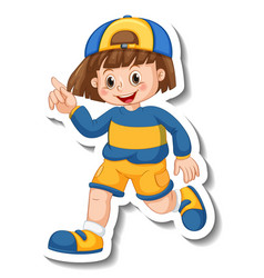 Sticker template with a happy girl in standing Vector Image