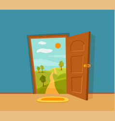 Cartoon red door open and closed Royalty Free Vector Image