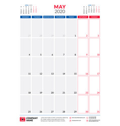 Calendar 2020 pocket basic grid Royalty Free Vector Image