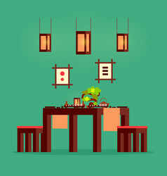 Japanese cuisine set dishes flat style Royalty Free Vector