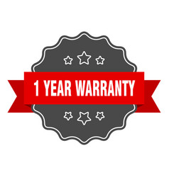1 year warranty 3d gold badge with red ribbon Vector Image