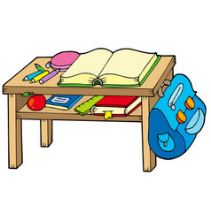 School desk with elements cute kawaii cartoon Vector Image