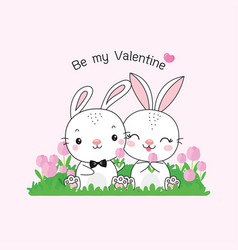 Cute rabbits with love letters for valentine Vector Image