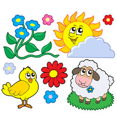 Cute cartoon sun with clouds Royalty Free Vector Image