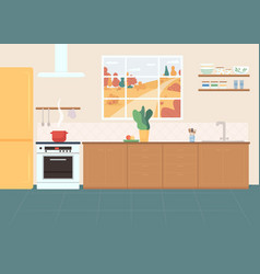 Modern kitchen interior in flat style Royalty Free Vector