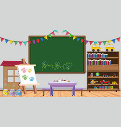 Frame design with board and students in classroom Vector Image