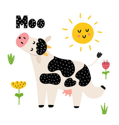 Cute cow talking moo Royalty Free Vector Image