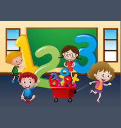 Happy children and numbers in the park Royalty Free Vector