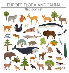Cartoon flora and fauna set Royalty Free Vector Image