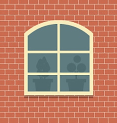 Cartoon wooden door and windows on stone wall Vector Image