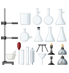 Different types of beakers and burners Royalty Free Vector