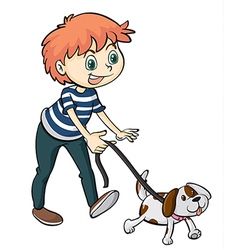 Happy boy walking with his dog Royalty Free Vector Image