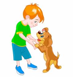 Happy boy walking with his dog Royalty Free Vector Image