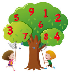 Two kids counting numbers Royalty Free Vector Image