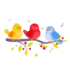 Colorful birds sitting on tree branch Royalty Free Vector