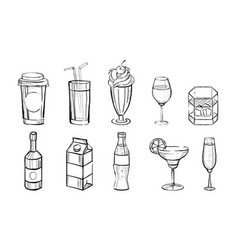 Hand drawn drinks and alcoholic cocktails big set Vector Image
