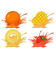 Mix fruits splash of juice mango banana pineapple Vector Image