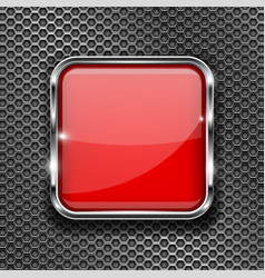 Red glass 3d buttons with chrome frame on metal Vector Image