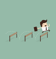 Competition businessmen jump over barriers Vector Image