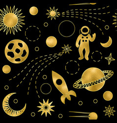 Hand drawn space with stars planets and moon Vector Image