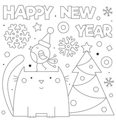 Happy new year coloring page black and white Vector Image