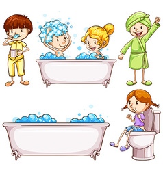 Boy and girl brushing teeth in the bathroom Vector Image