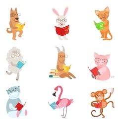 Animals book lovers reading fox bear and rabbit Vector Image