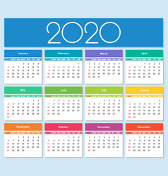 Simple 2020 year calendar Royalty Free Vector Image