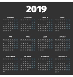 Simple 2019 year calendar Royalty Free Vector Image