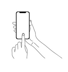 Hand holding phone digital communication line art Vector Image