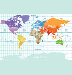 World map with coordinate grid Royalty Free Vector Image