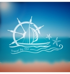 Nautical label with anchor and blue sea waves Vector Image