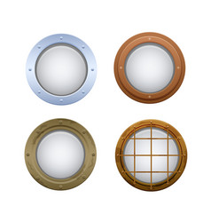 Cartoon wooden round window set home interior Vector Image