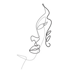 Set female face continuous line art abstract Vector Image