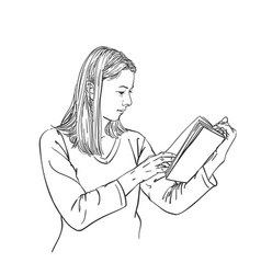 Sketch adult woman girl reading book Royalty Free Vector