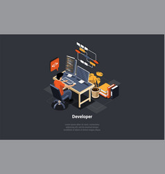 Isometric developing programming and coding Vector Image