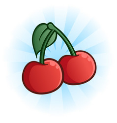 Three cherries with green Royalty Free Vector Image