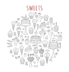 Cakes set hand drawn colorful doodle Royalty Free Vector