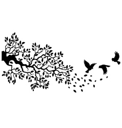Tree silhouette with bird Royalty Free Vector Image