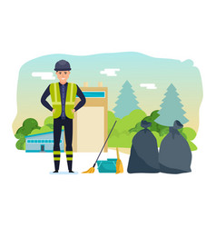 Sanitation worker profession cartoon character Vector Image
